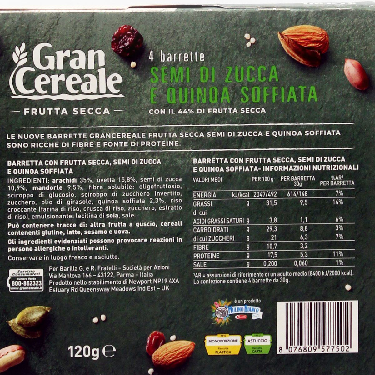 Gran Cereale 4 barrette Semi di Zucca e Quinoa Soffiata | Paladini ...