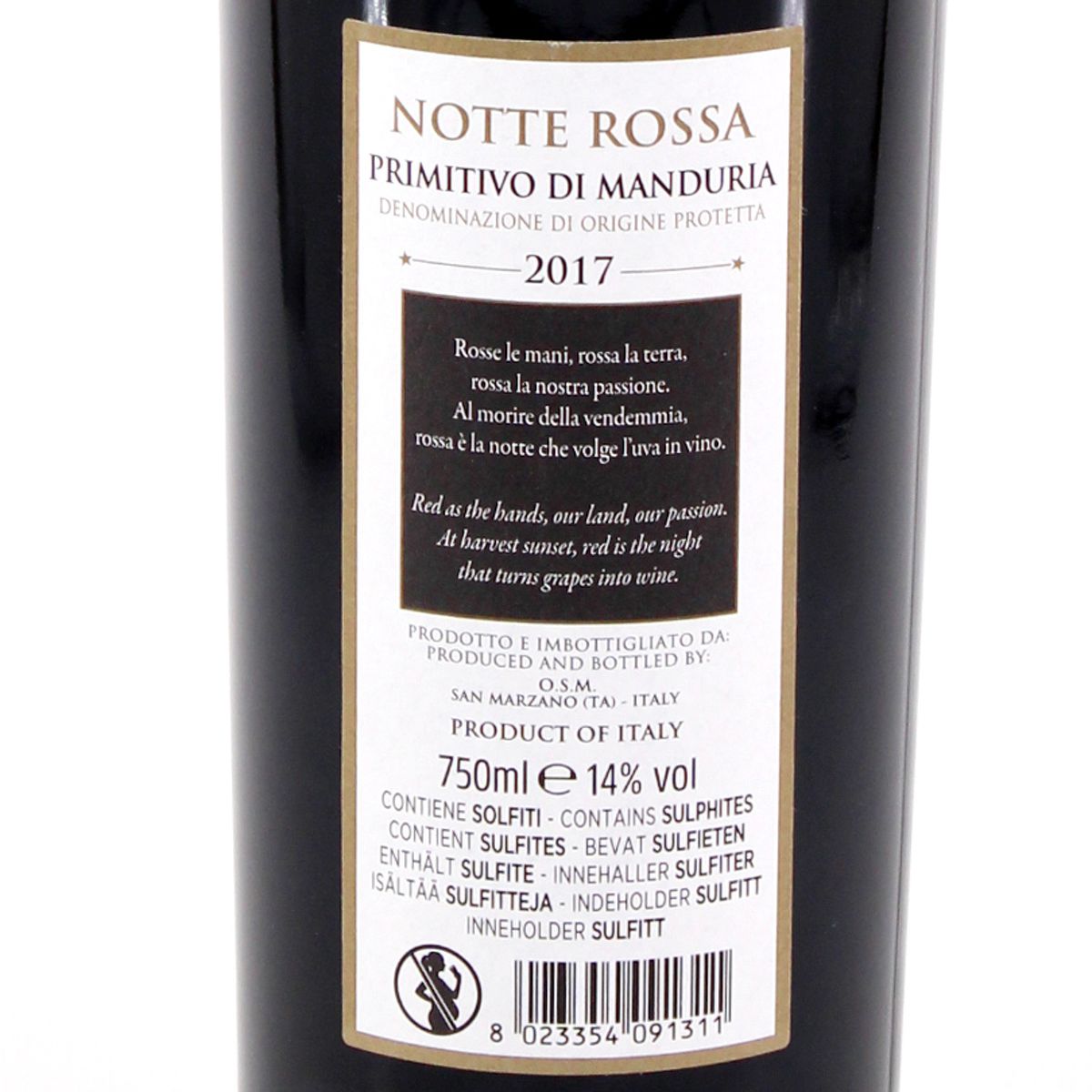 San Marzano Notte Rossa Primitivo di Manduria Dop 0,75l | Paladini ...